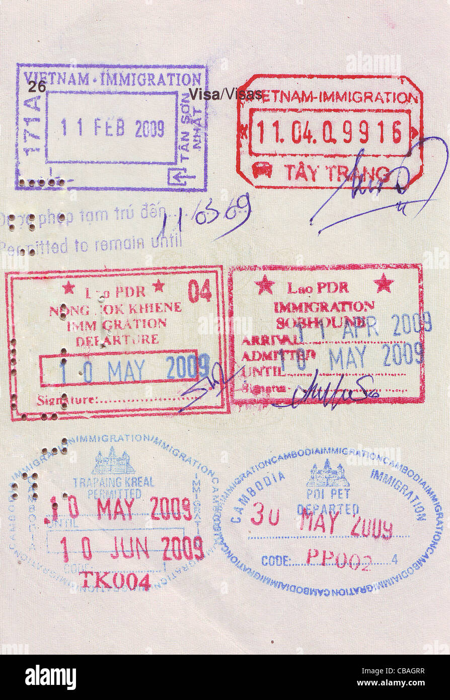 stamps of entry and exit of many countries Stock Photo - Alamy