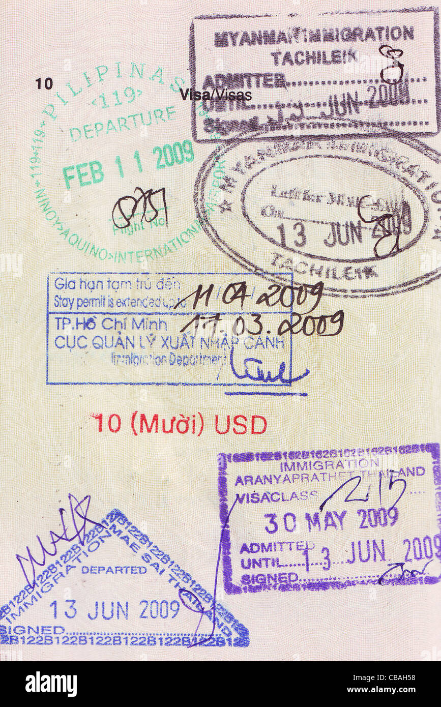 stamps of entry and exit of many countries Stock Photo - Alamy