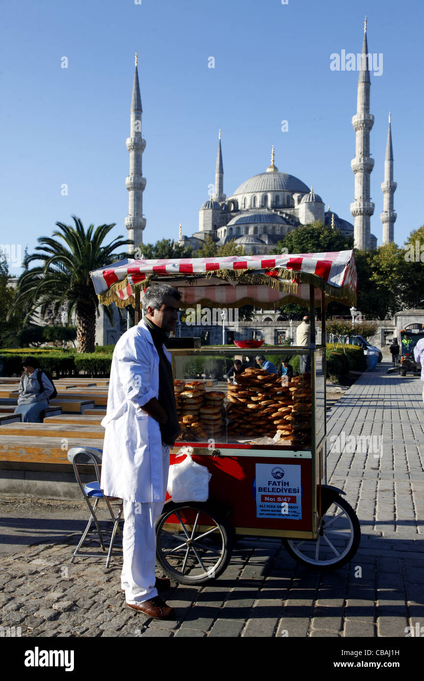 SIMIT SELLER AT BLUE MOSQUE SULTAN AHMET CAMII SULTANAHMET ISTANBUL ...