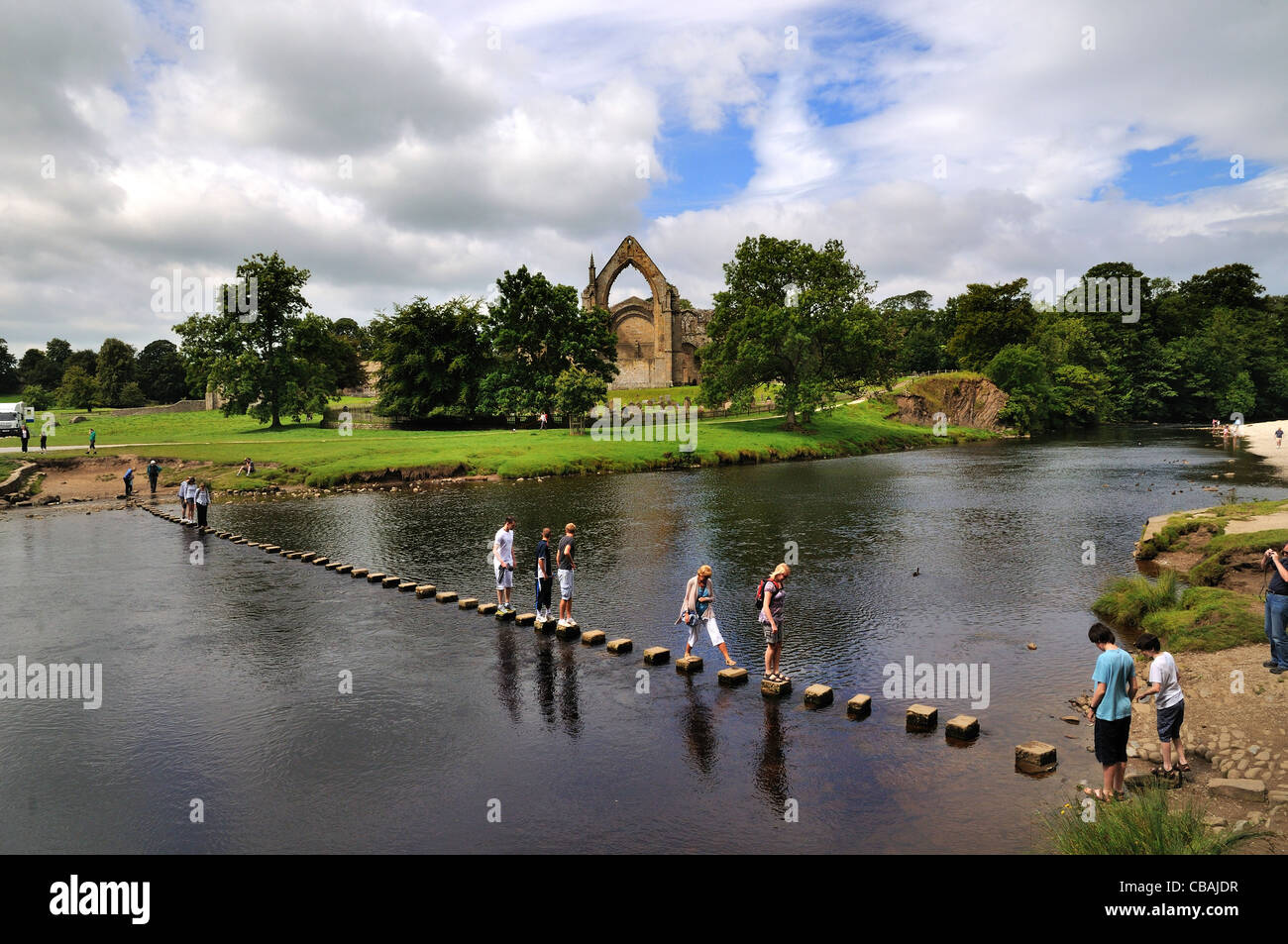 Stepping Stones over the River Wharfe at Bolton Abbey ,Yorkshire Stock ...