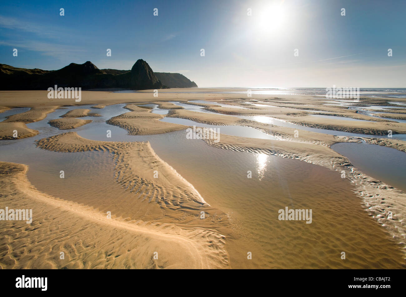 Puddles In Beach at Low Tide Wales Stock Photo - Alamy