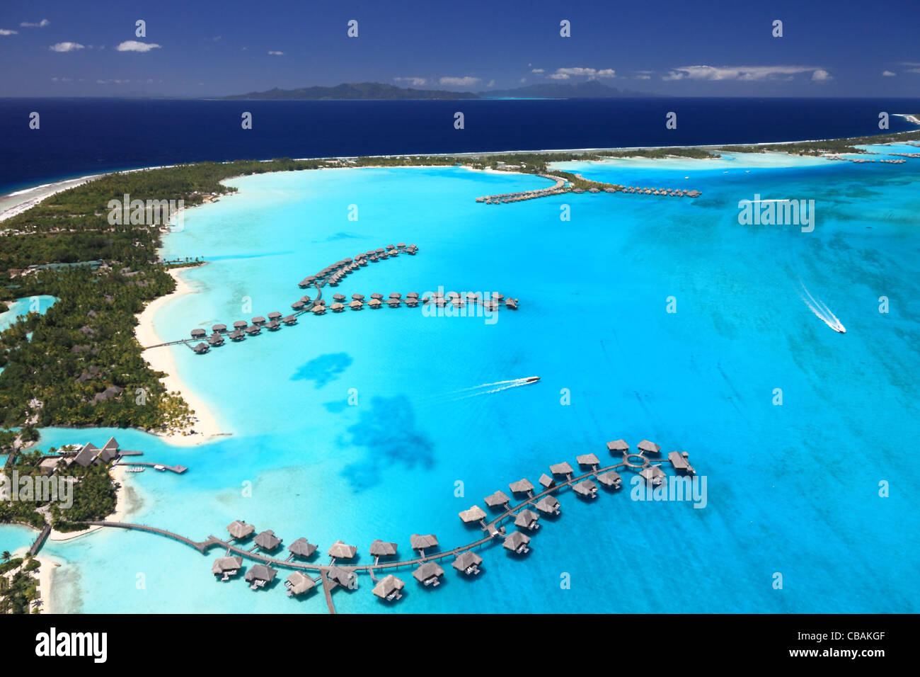 Bora Bora Lagoon, French Polynesia from above. Dreamlike colors. Some ...