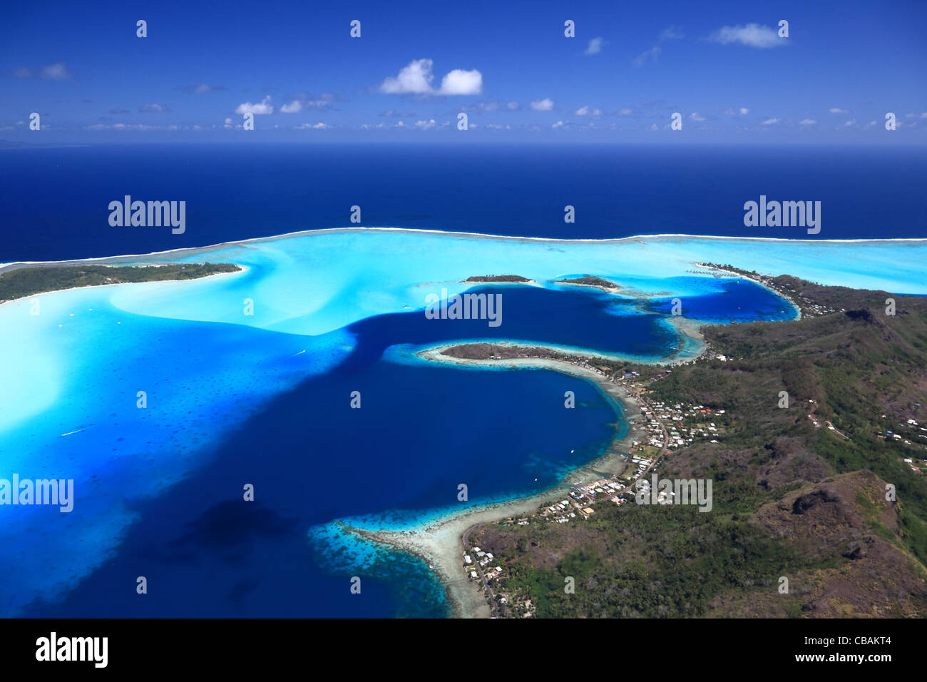 Bora Bora Lagoon, Motus and Main Island in French Polynesia from above ...