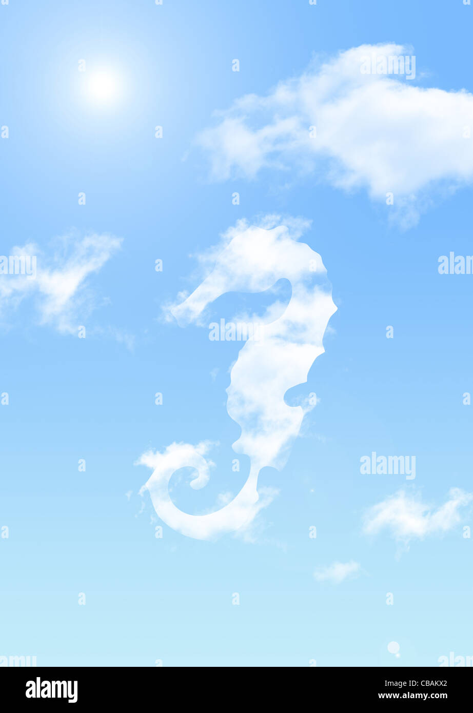 Seahorse-shaped clouds floating in the blue sky Stock Photo - Alamy