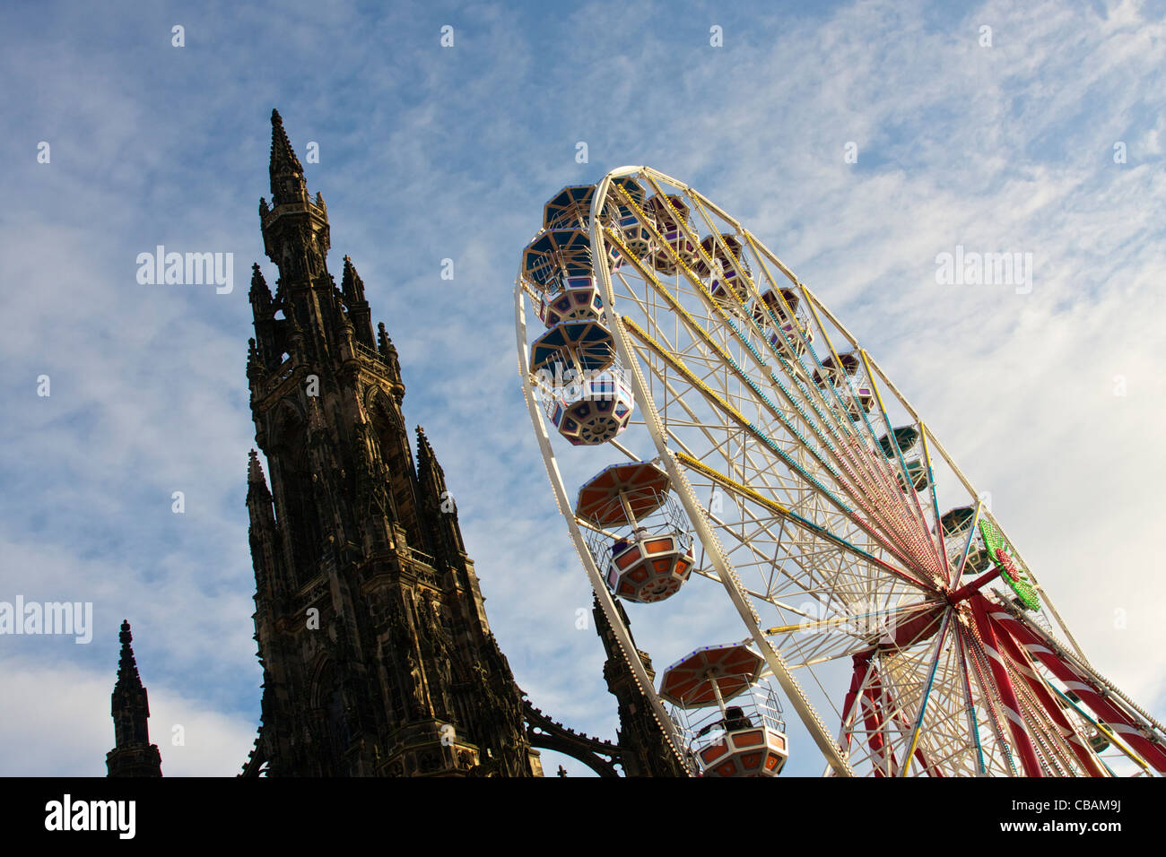 The Scott Monument and ferris wheel. Princes Street, Edinburgh ...