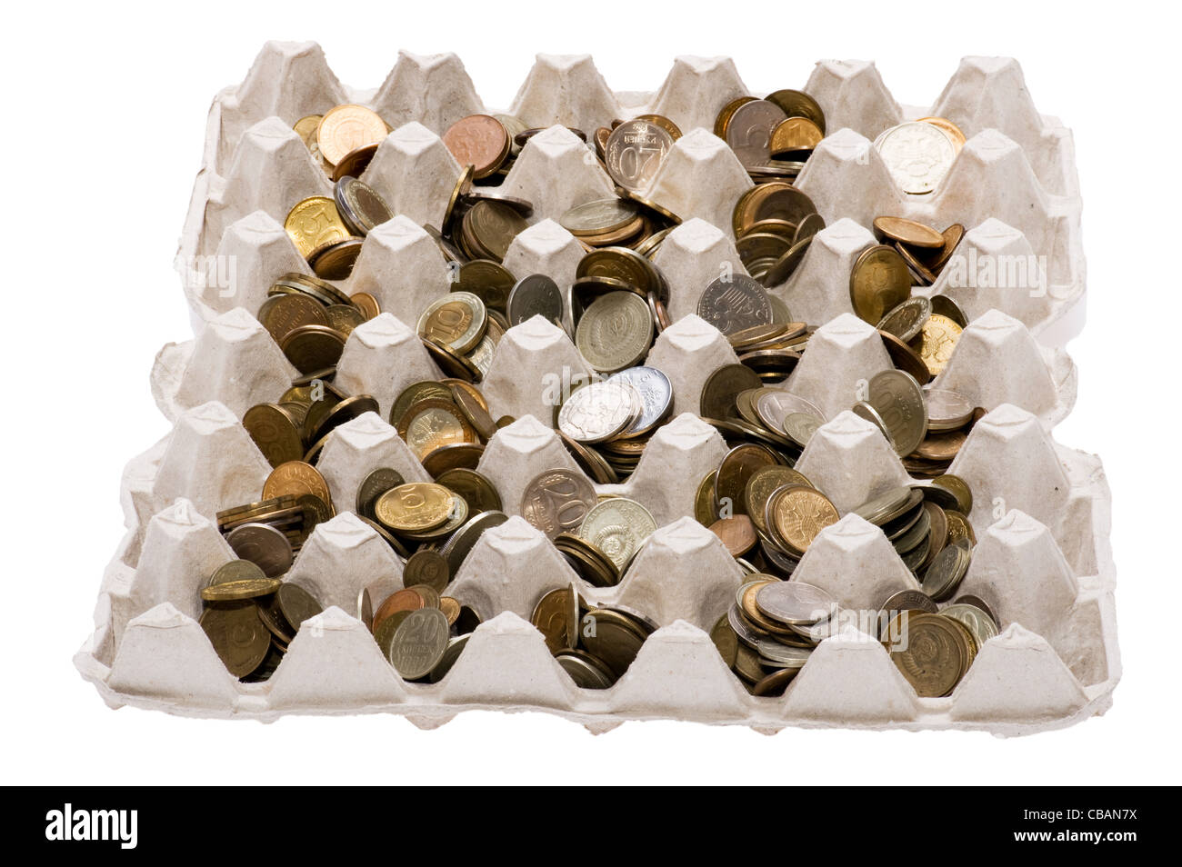 object on white - coin on box close up Stock Photo - Alamy