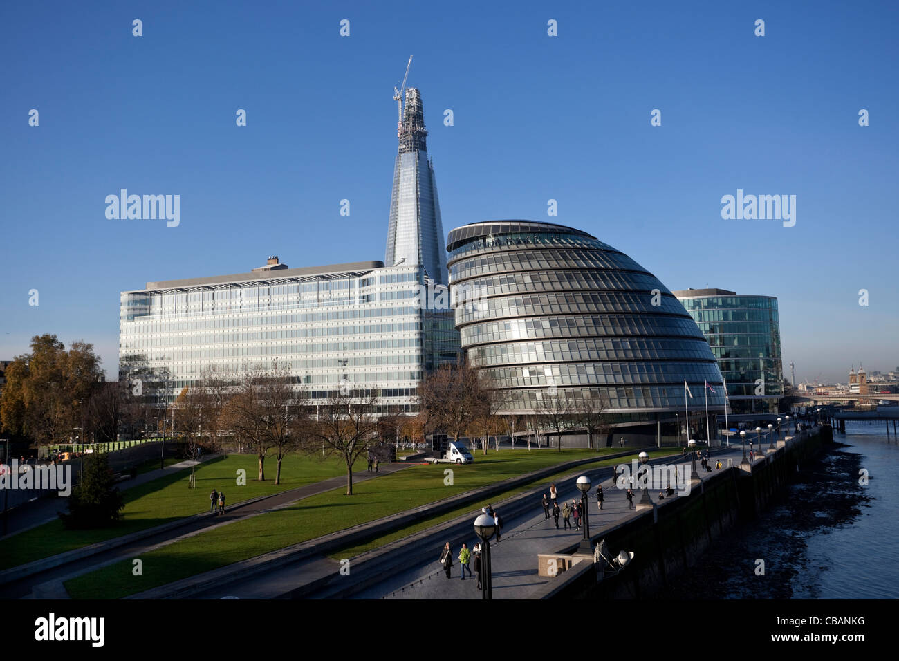View of the London Assembly Building with the Shard building ...
