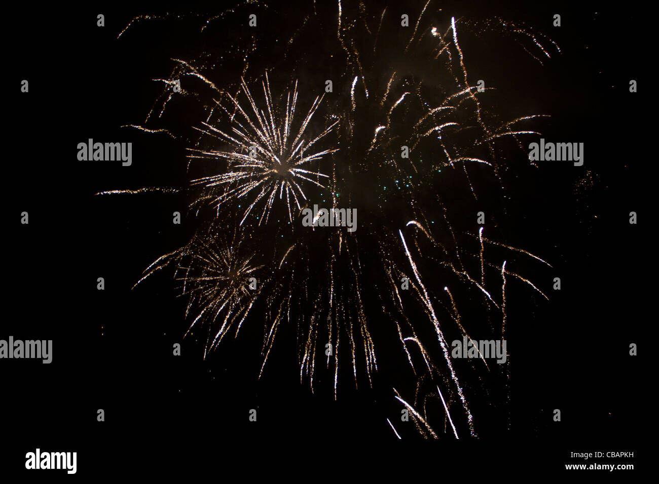 Huge gold fireworks display exploding in the night sky. London Stock ...