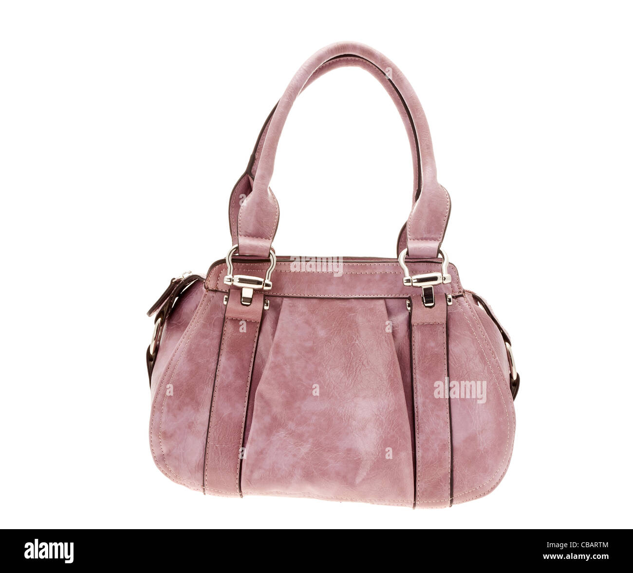 Ladies lilac leather handbag. Isolated against a white background Stock ...