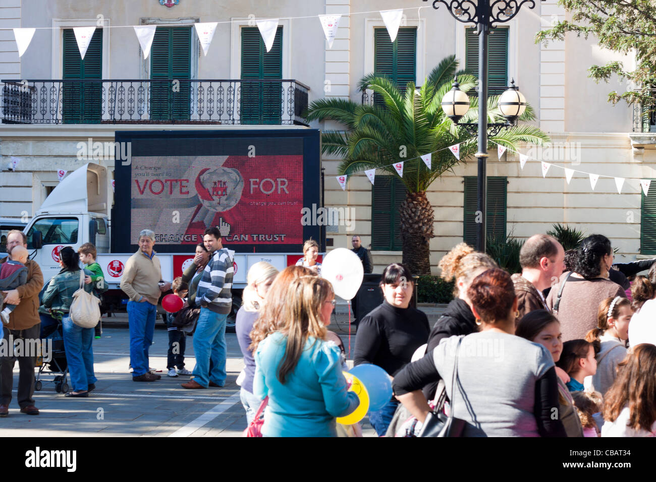 Gibraltarians in the streets during election campaign in Gibraltar ...