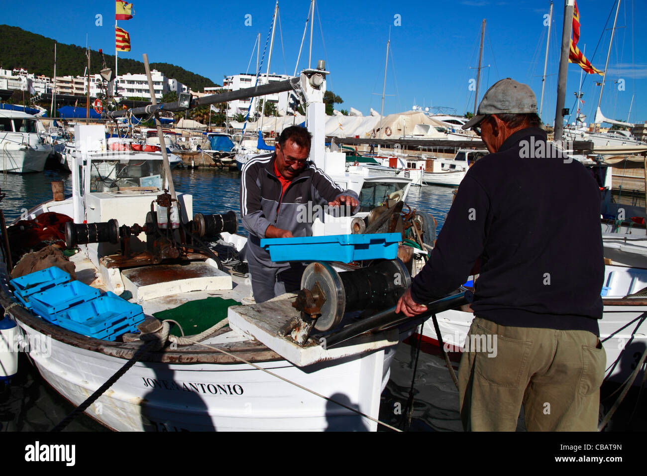 Fisherman at work, Ibiza, Spain. Traditional fishing industry Stock ...
