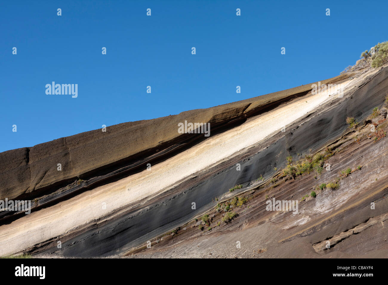 The curva de la tarta in tenerife showing different strata of coloured layers in the volcanic ...