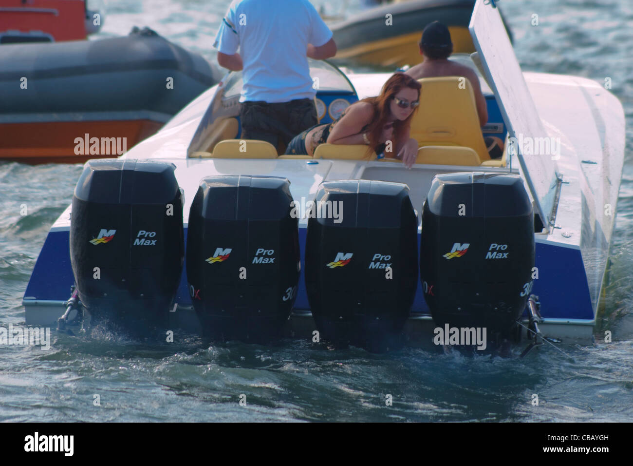 Quadruple outboard motor installation on a speedboat Stock Photo - Alamy