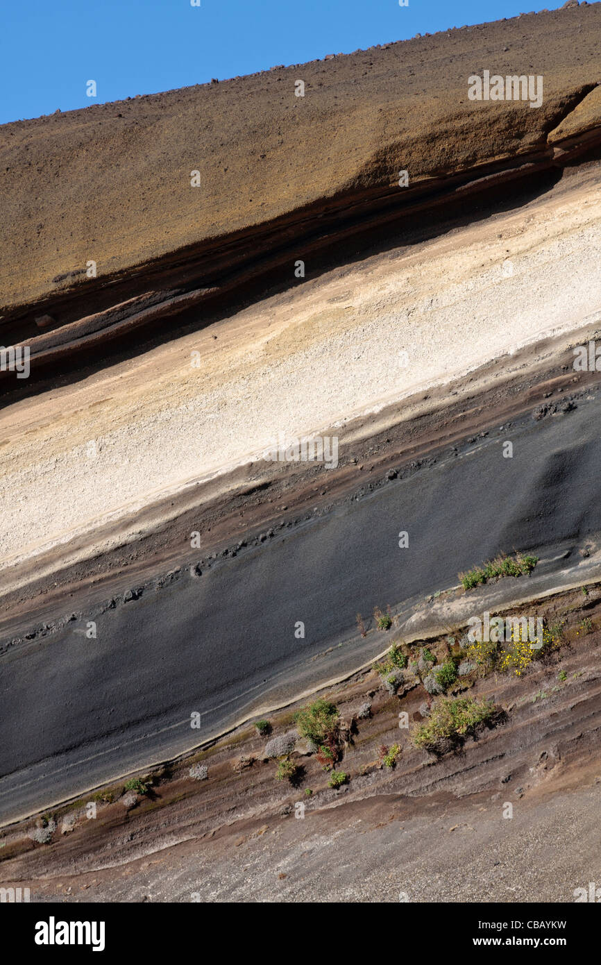 The curva de la tarta in tenerife showing different strata of coloured layers in the volcanic ...