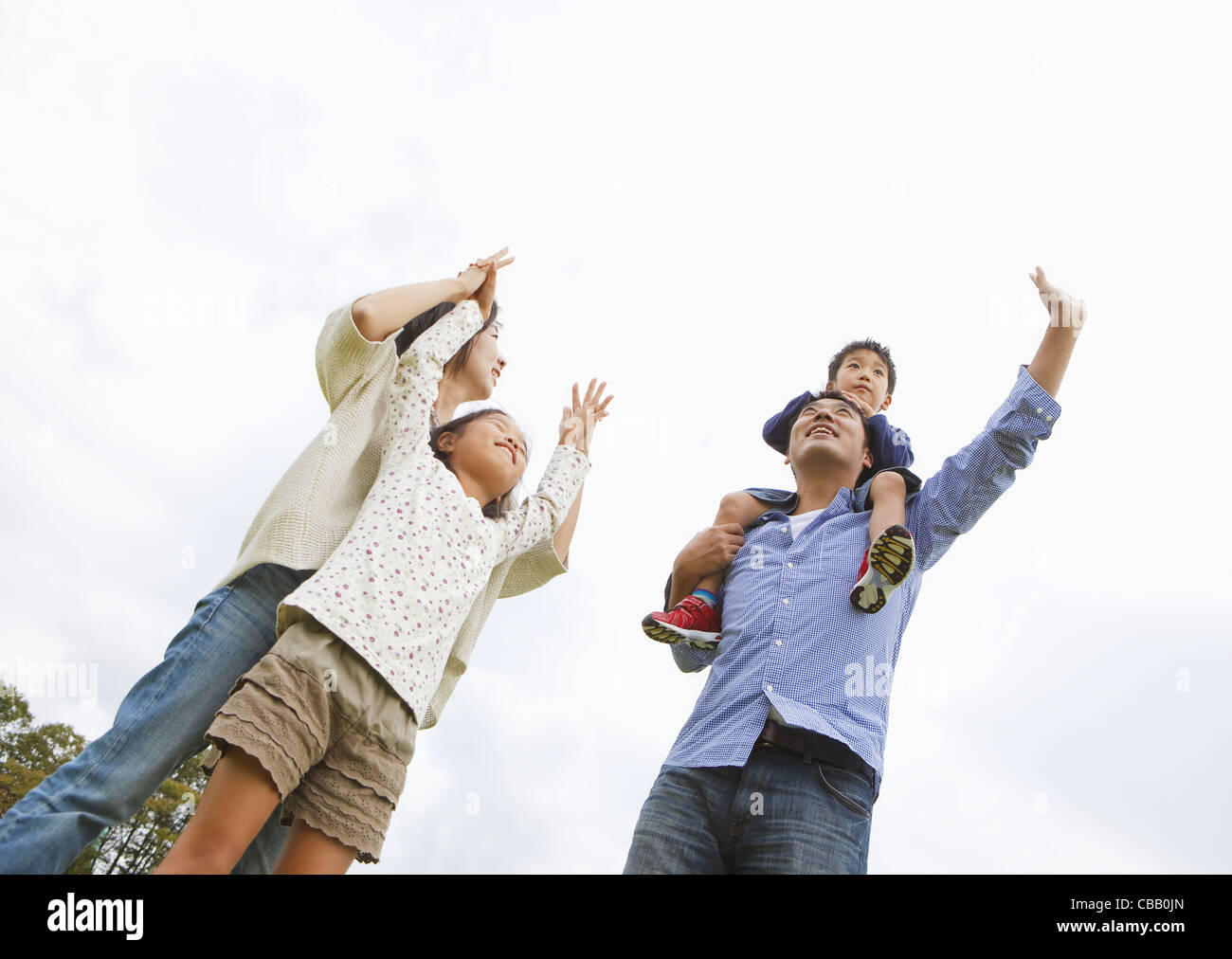 Family reaching for the sky Stock Photo - Alamy