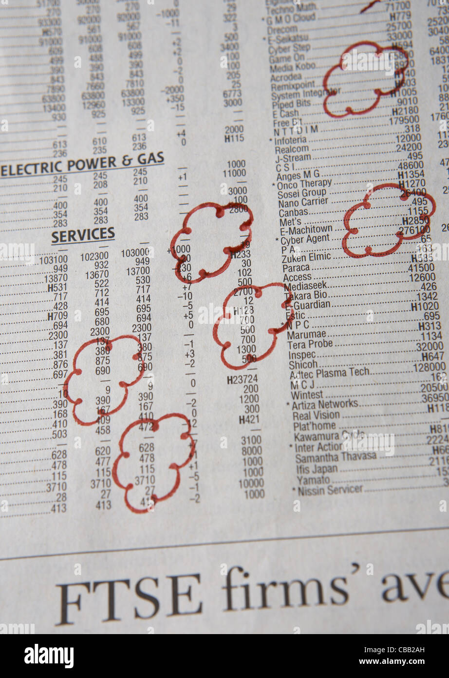 Newspaper section of the stock market with cloud stamps Stock Photo - Alamy