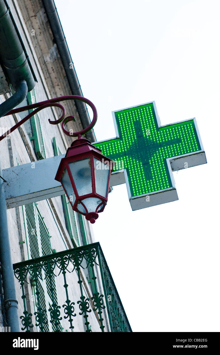 French Pharmacy green cross Stock Photo - Alamy