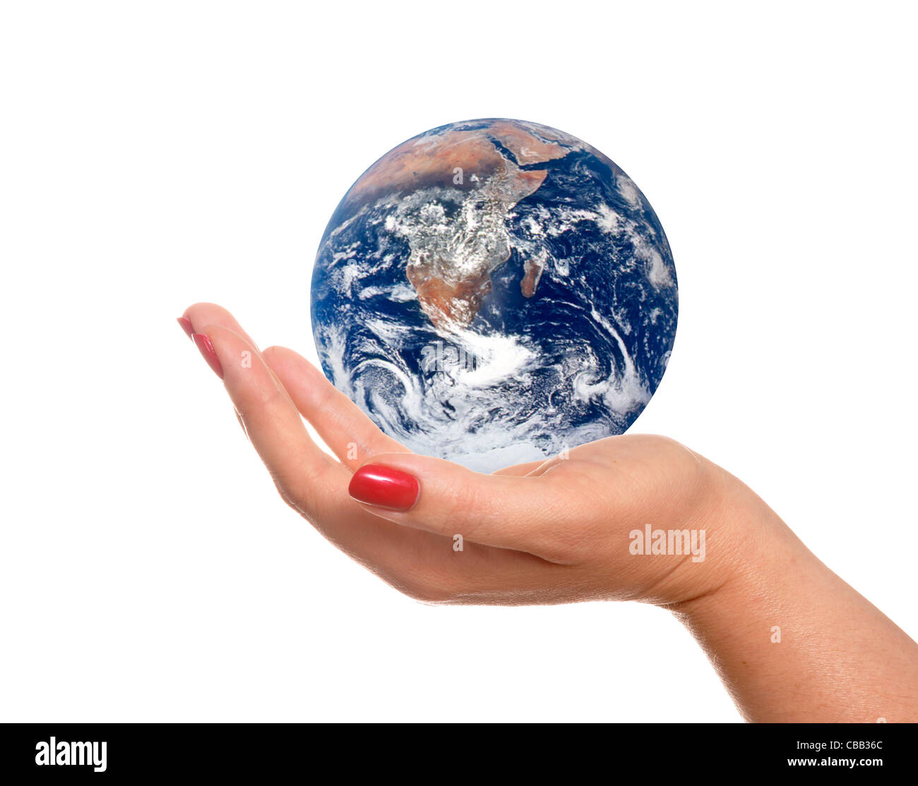 Planet earth in a female hand Stock Photo - Alamy