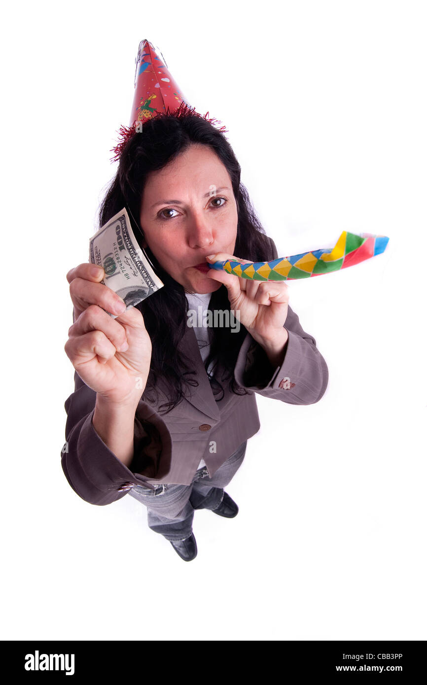 Cheerful nerd woman (mature woman on 40s) portraying a sucessful ...