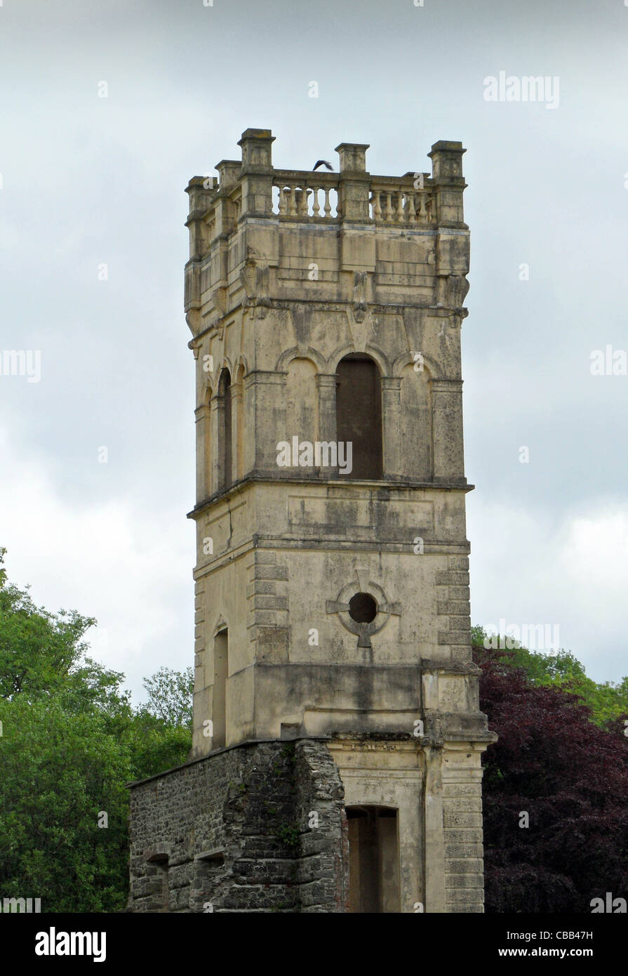 The Italian style tower at Pantglas Hall in Carmarthenshire, South West ...