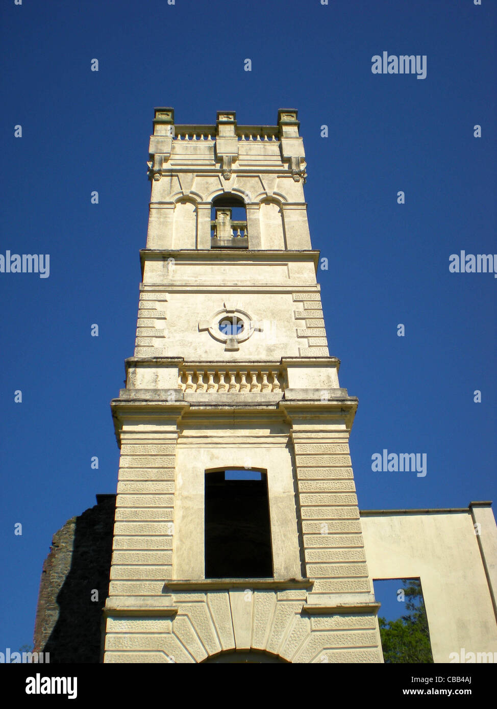 The Italian style tower at Pantglas Hall in Carmarthenshire, South West ...