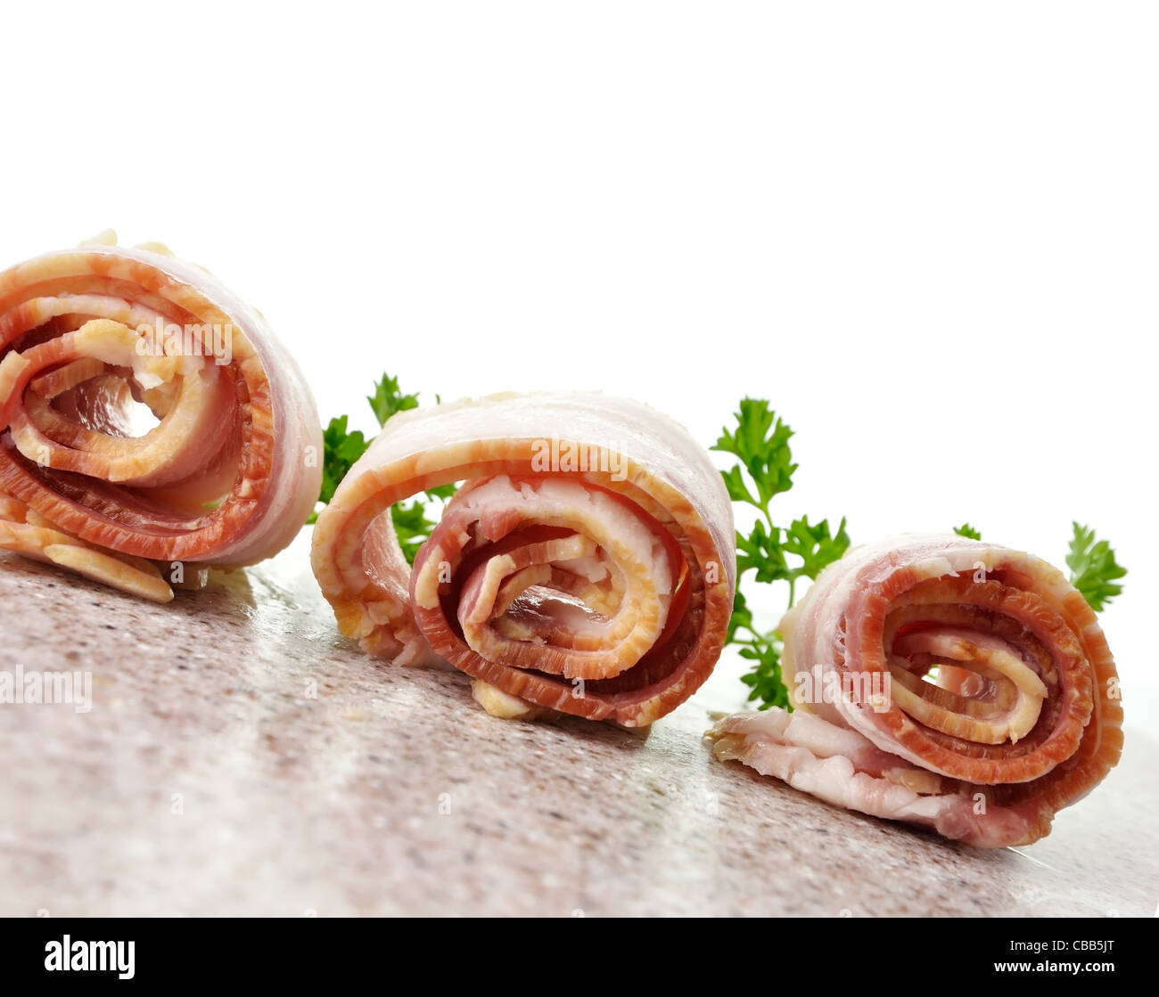 Sliced Raw Bacon Rolls , Close Up Shot Stock Photo - Alamy