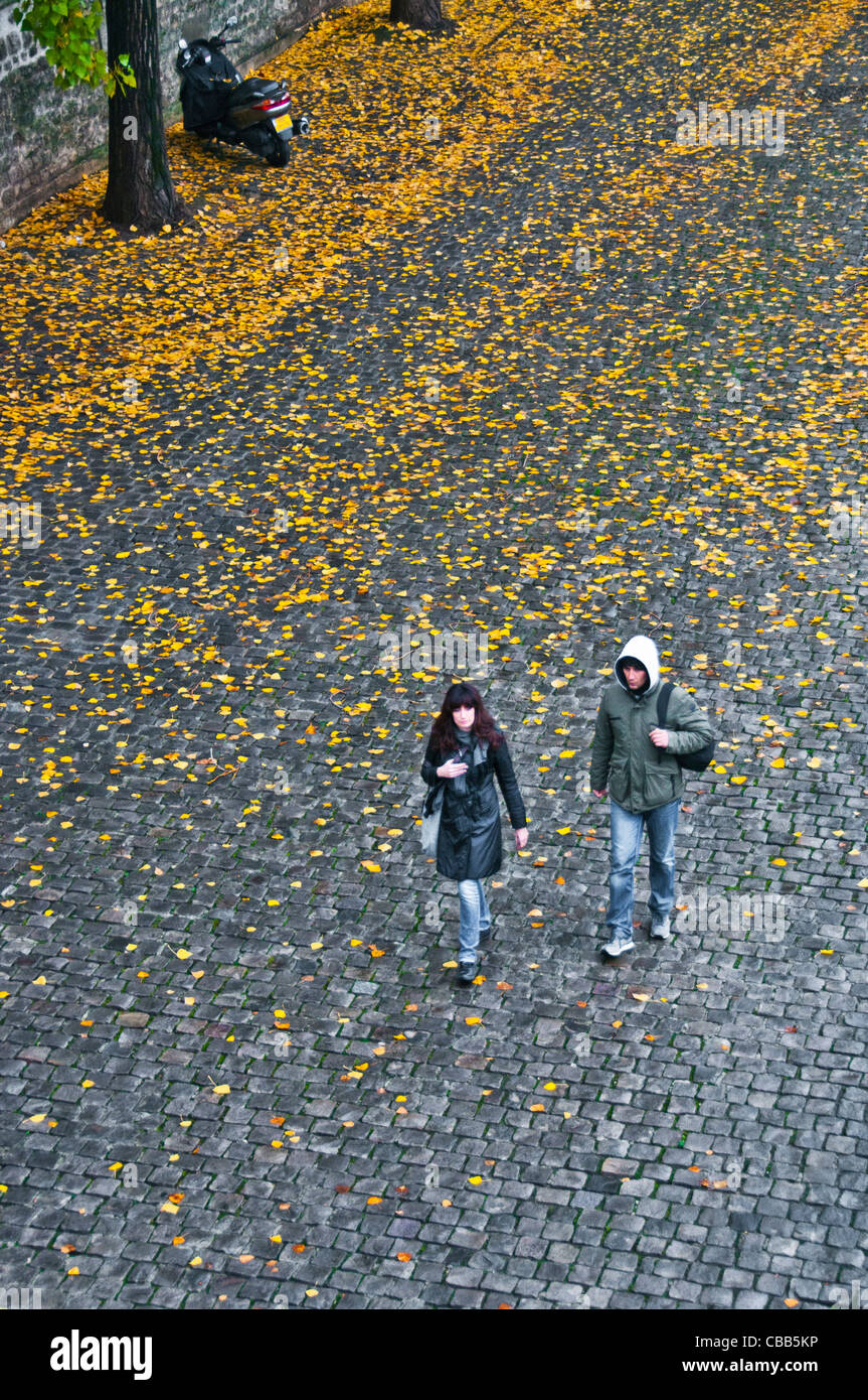 Couple lovers walking path pathway street paris France Stock Photo - Alamy