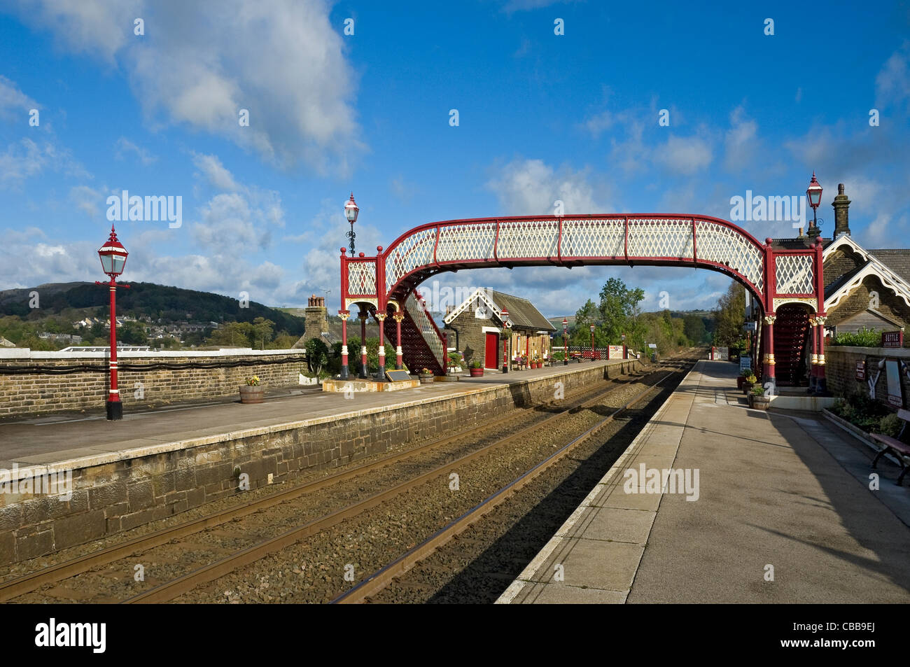 Footbridge bridge across the tracks train line Settle Railway Train ...
