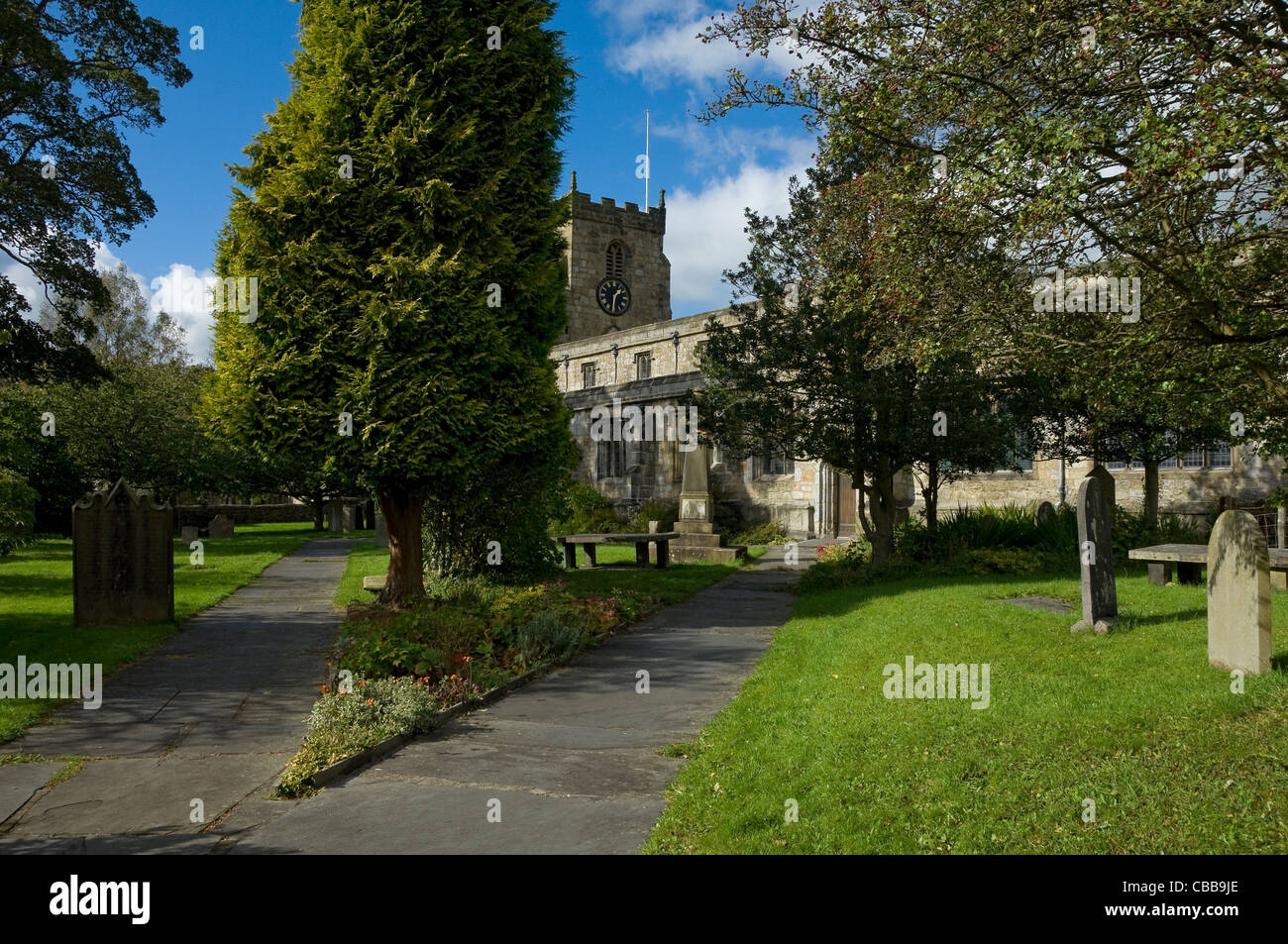 St Alkelda's church churchyard Giggleswick near Settle Yorkshire Dales ...