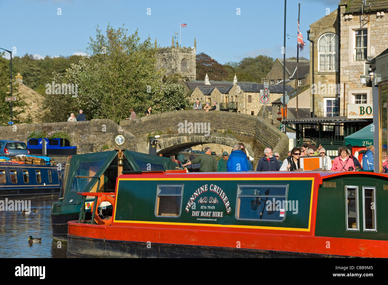 Narrowboat narrow boat moored at the canal basin Skipton North ...