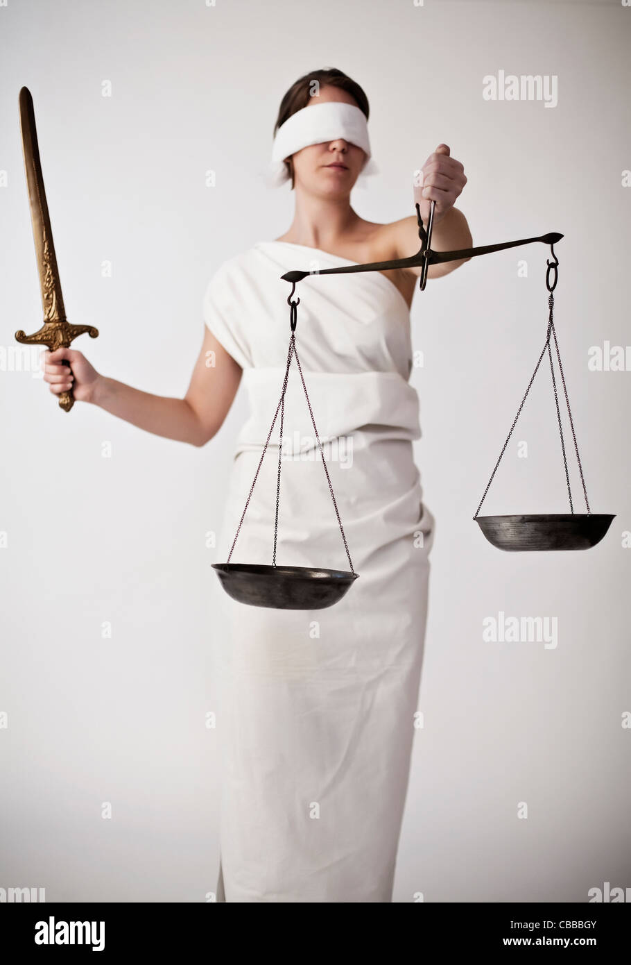 An illustrative photo of female model dressed as Justitia, Roman ...