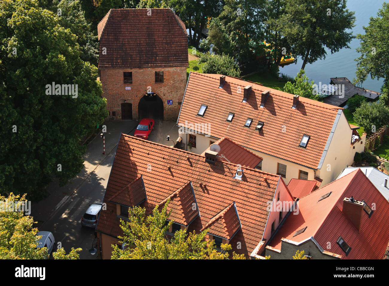 Lagow - touristic little town in western Poland seen from the top of ...