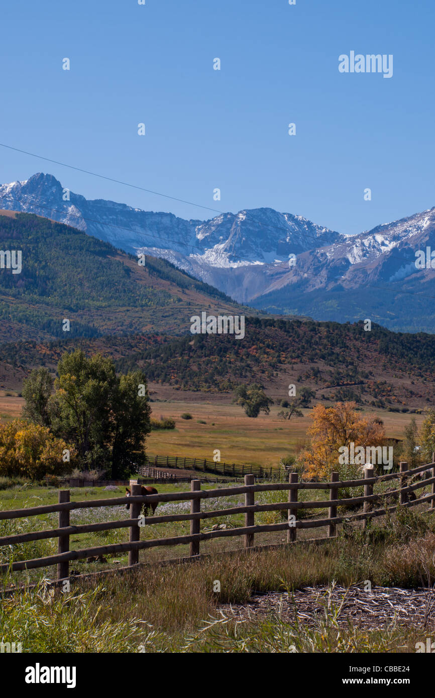 Double RL Ranch in autumn with a view of the Dallas Divide on the back ...