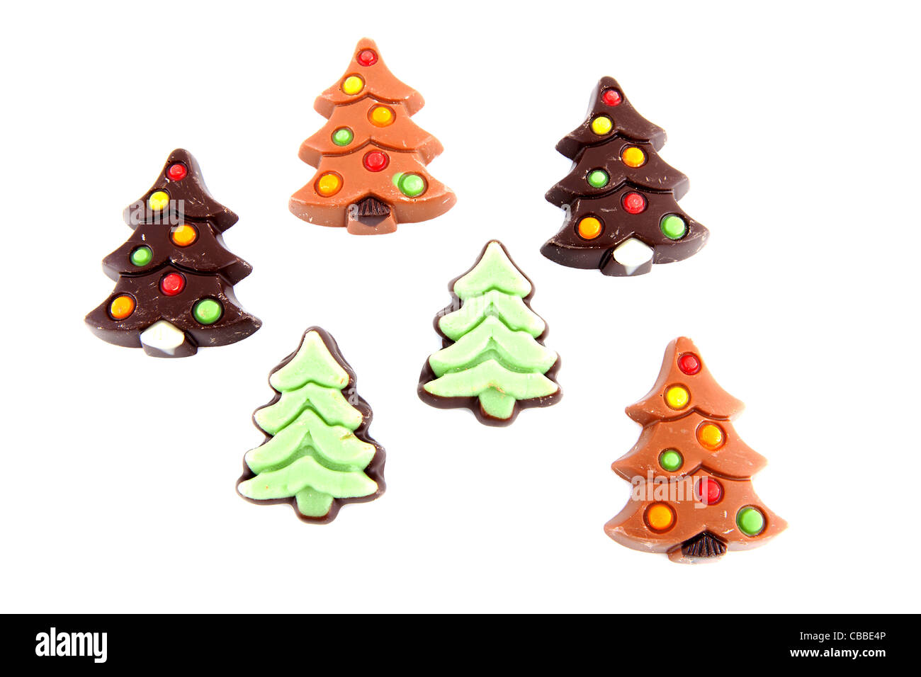 christmas chocolate candy in shape of tree over white background Stock ...
