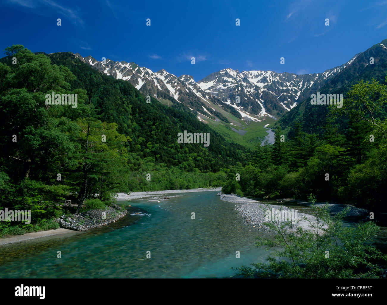 Azusa River and Hodaka Mountains, Matsumoto, Nagano, Japan Stock Photo ...