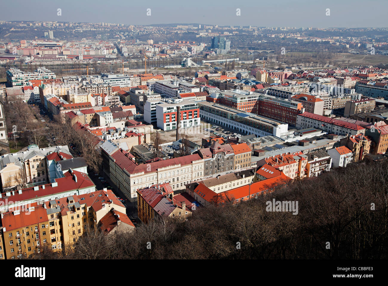 A view over the Prague's Karlin quarter from the roof of the National ...