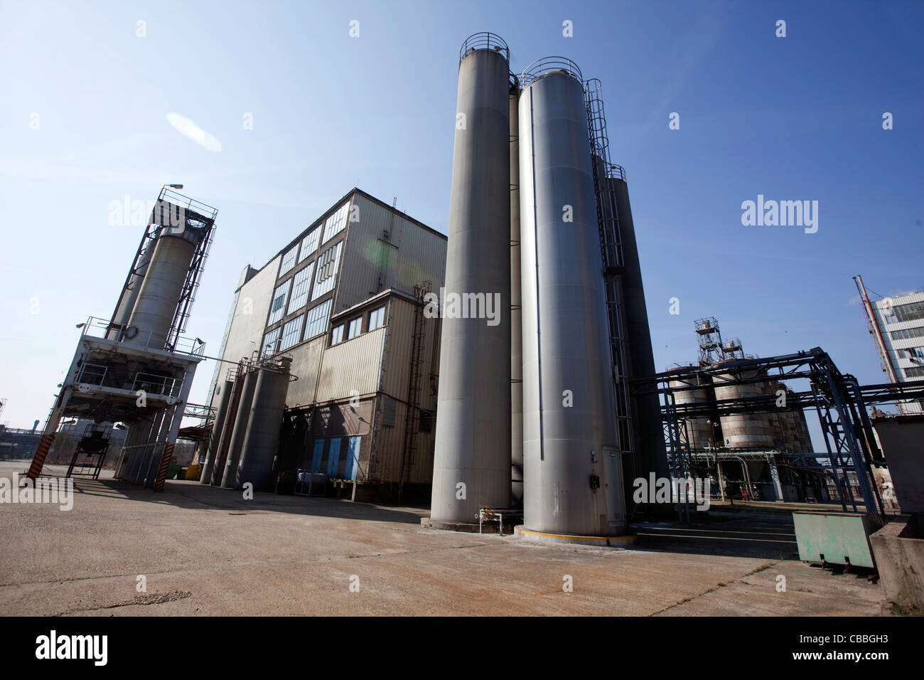Granulation of PVC facility and storage silos at the chemical factory ...