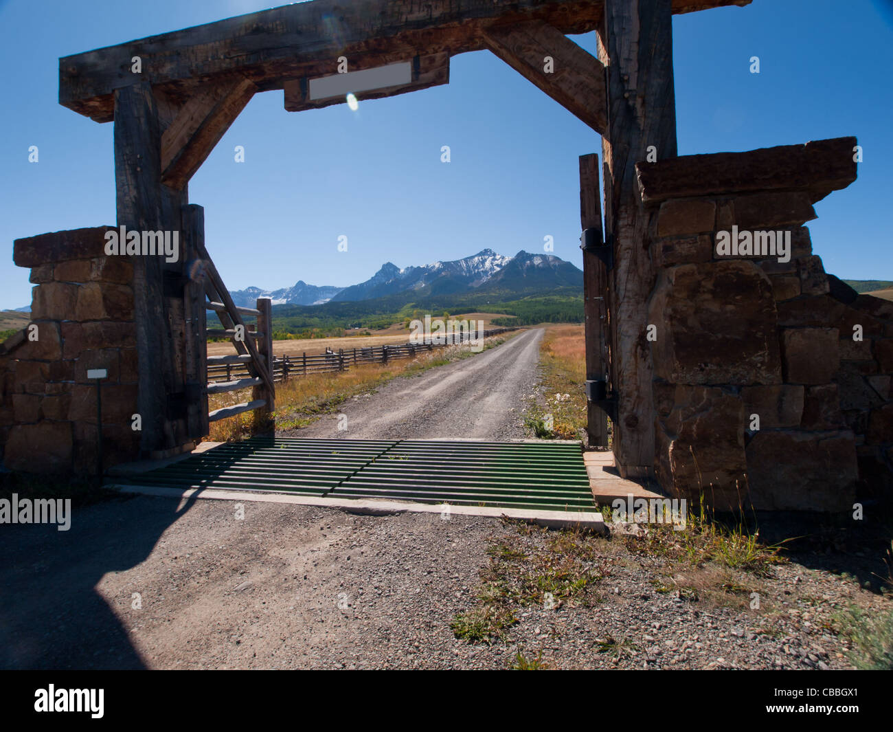 Gate of the Last Dollar Ranch in autumn with a view of the Dallas ...
