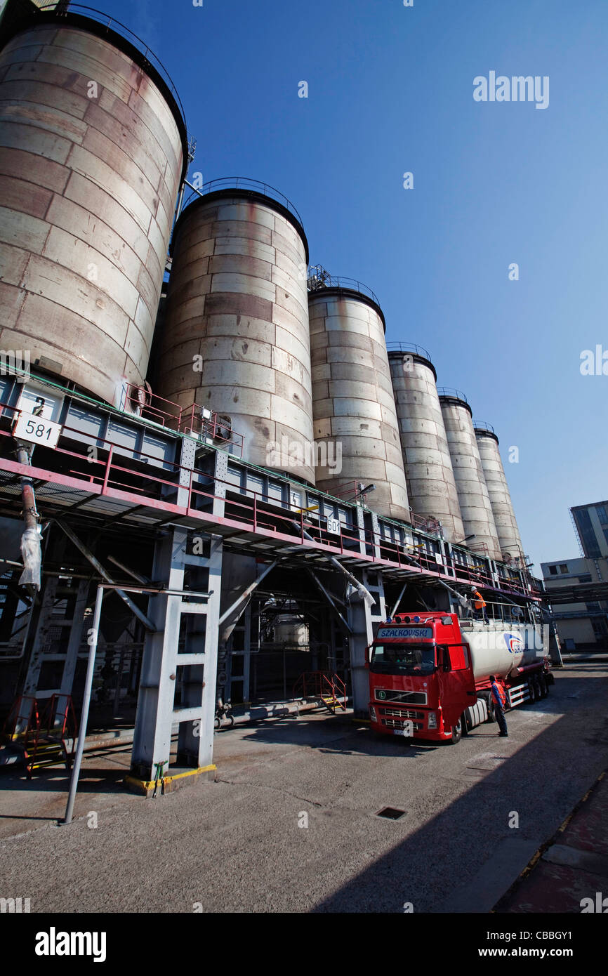 Dispatch of PVC from silos on trucks at the chemical factory Spolana a ...