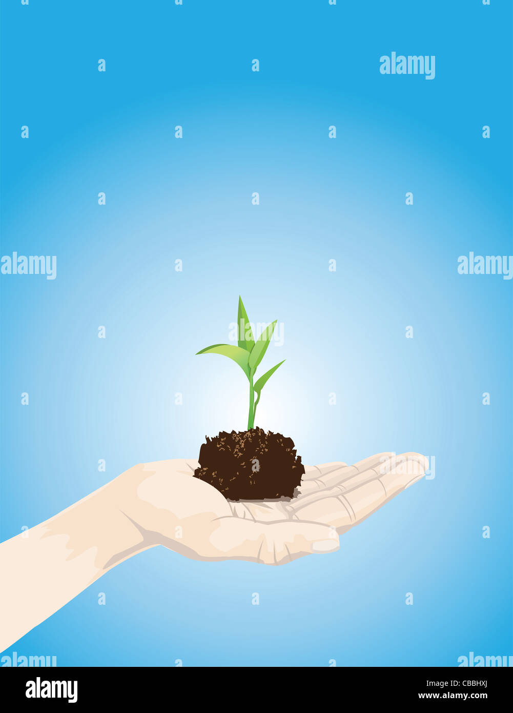 an illustration of a hand holding a seedling Stock Photo - Alamy