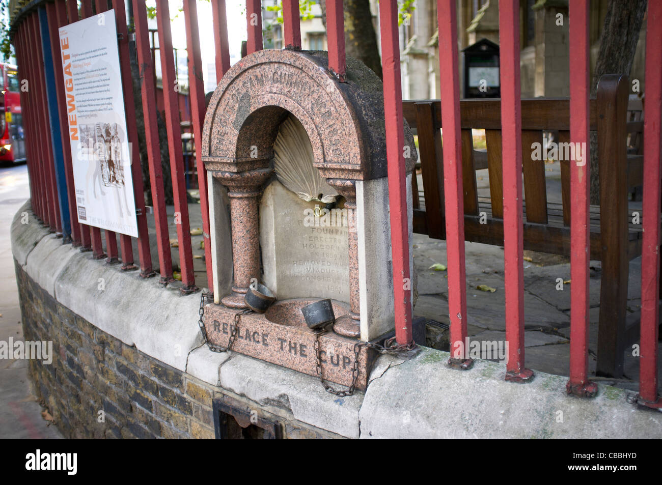 London's first drinking fountain, made of red granite, set into the ...