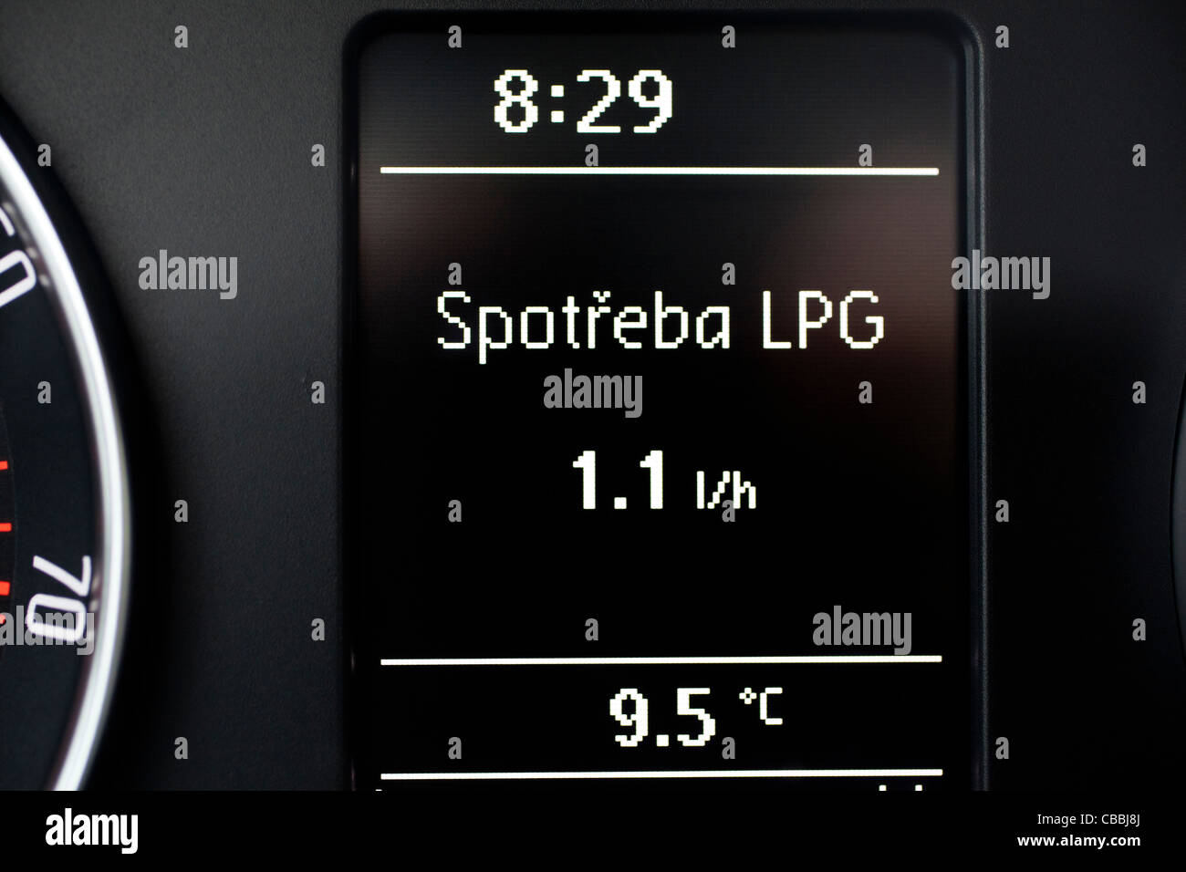 Detail of LPG consumption display on the onboard computer at the ...