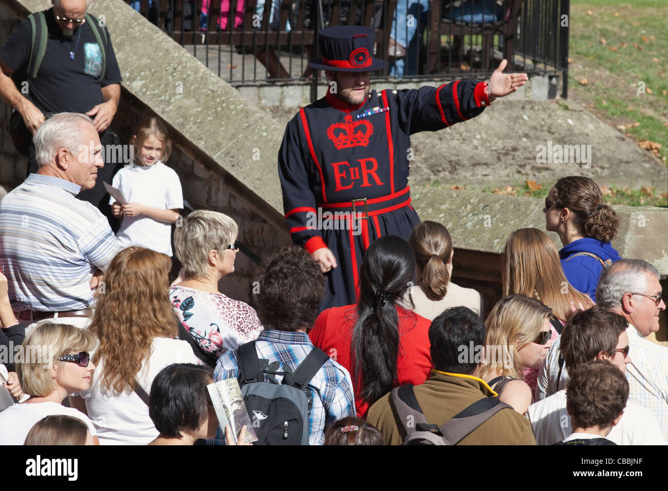 England, London, Tower of London, Beefeater and Tour Group Stock Photo ...