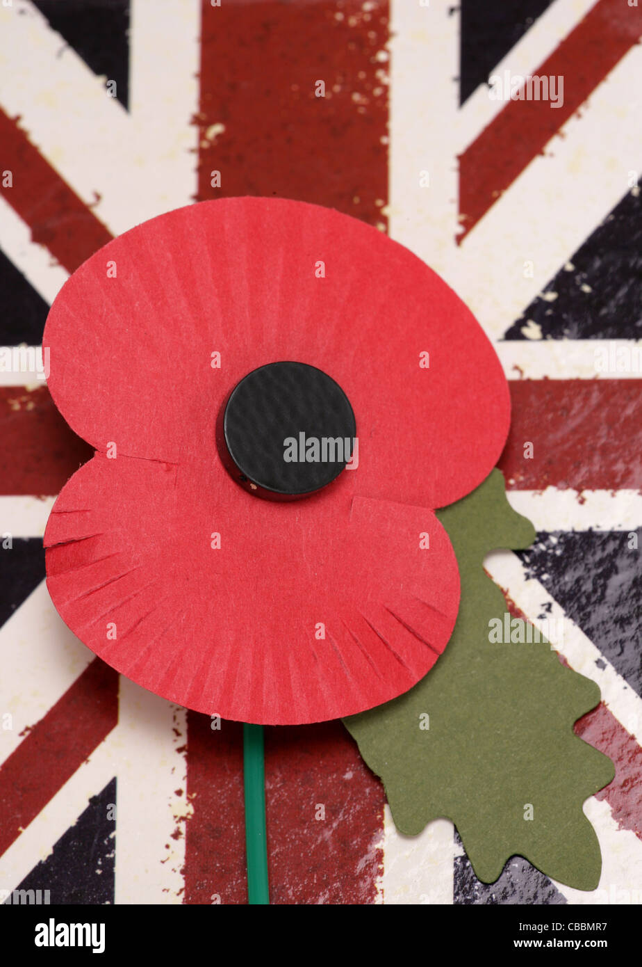 Remembrance day poppy on union jack background Stock Photo - Alamy