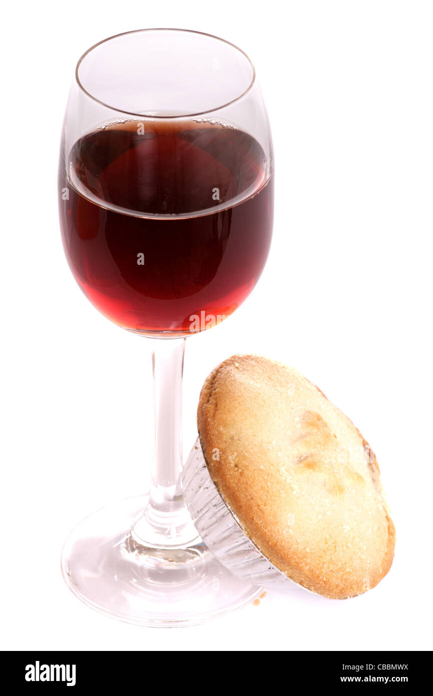 Christmas sherry and mince pie on white background Stock Photo - Alamy