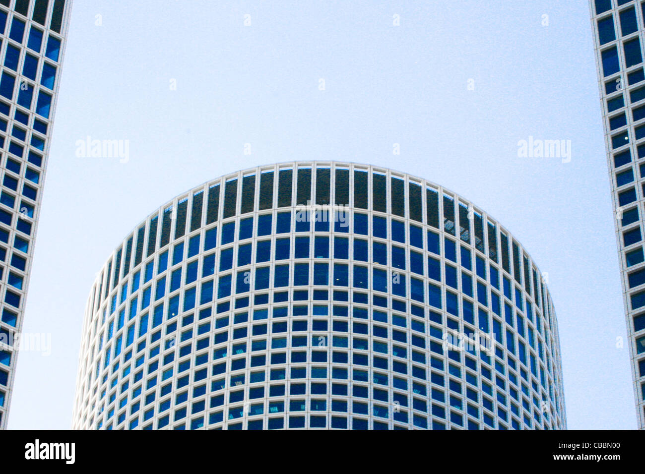 Round tower flanked by straight towers Stock Photo - Alamy