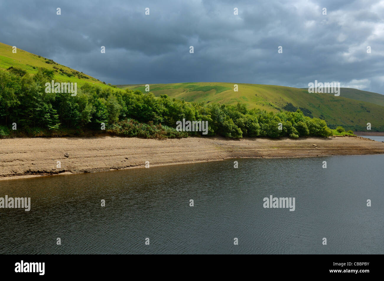 Low water level in Meldon Reservoir during a dry summer in Dartmoor ...