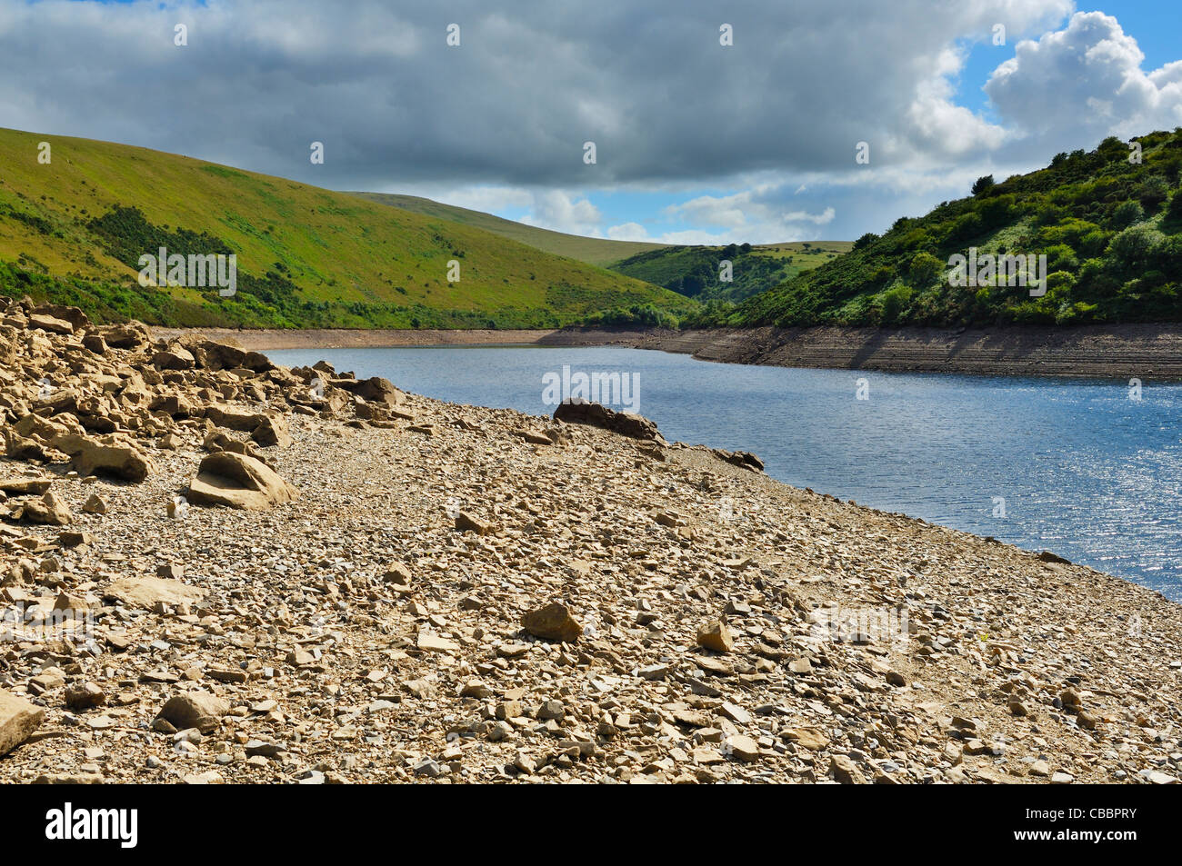 Low water level in Meldon Reservoir during a dry summer in Dartmoor ...