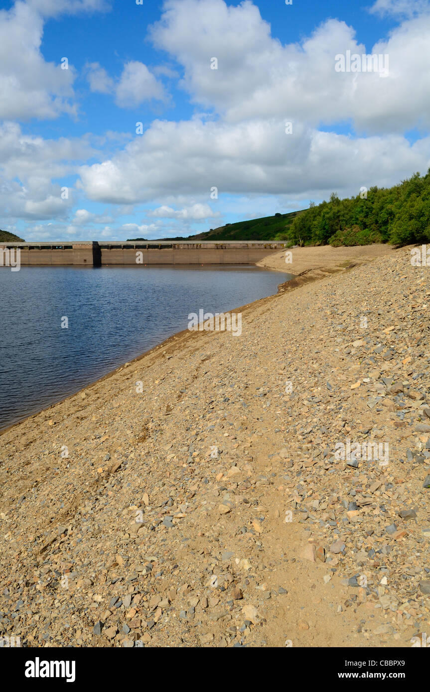 Low water level in Meldon Reservoir during a dry summer in Dartmoor ...
