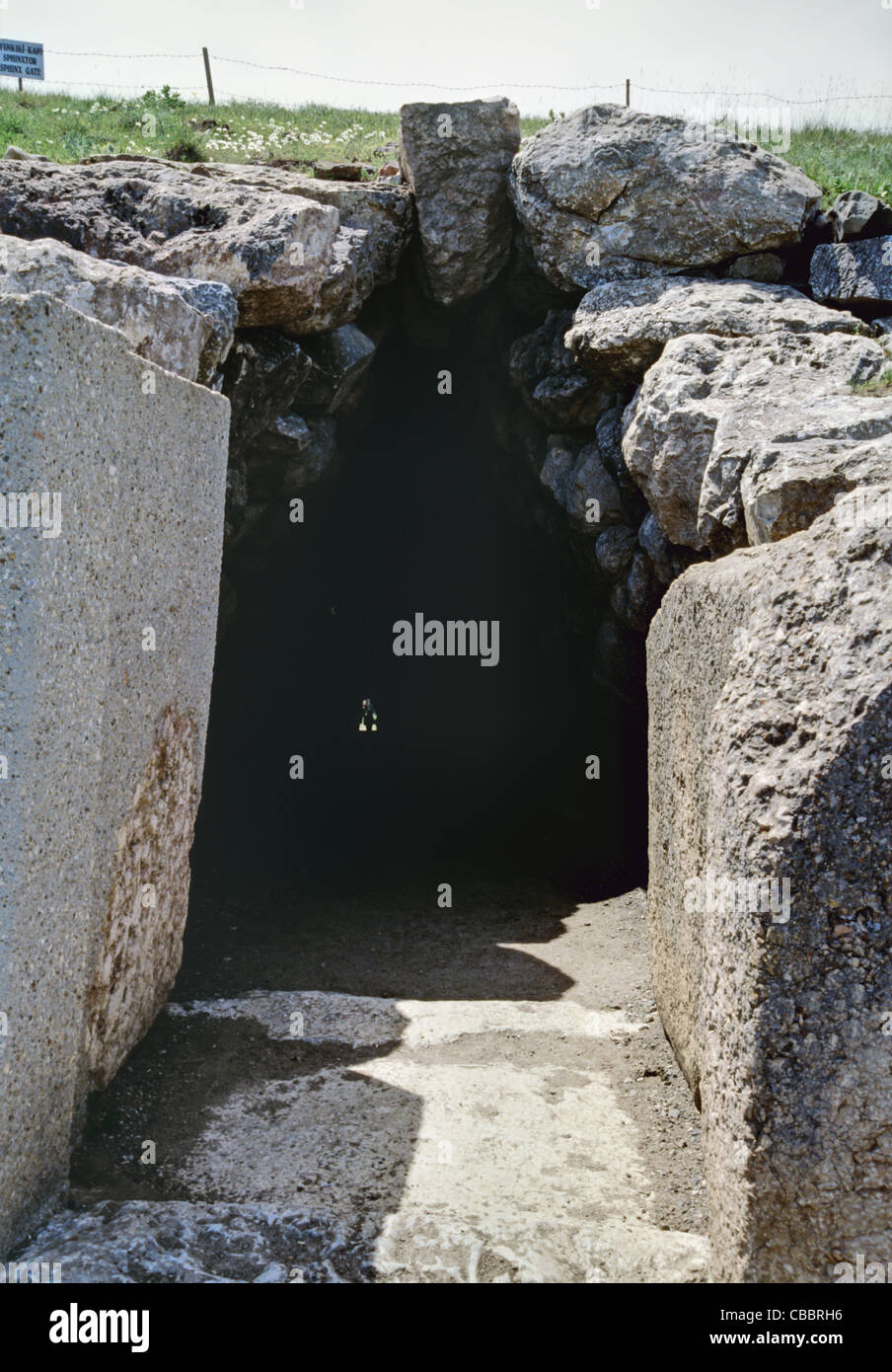 A walker in the tunnel, Yerkapı (Sphinx gate), Hattusa, Boğazköy ...